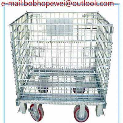 China Storage Metal Roll Cages Folding Wire Mesh Box &amp; Container/foldable galvanized industrial stackable storage cages supplier