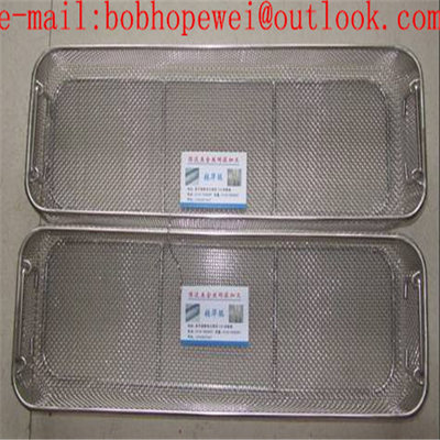 China medical storage wire mesh basket/instrument basket/sterilization tray medical fine wire mesh basket with lid and handle supplier