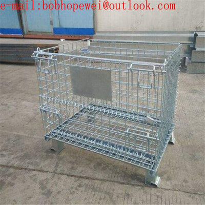 China folding storage cages with castors used for supermarket ane warehouse/ Pallet Storage Wire Mesh Cage supplier